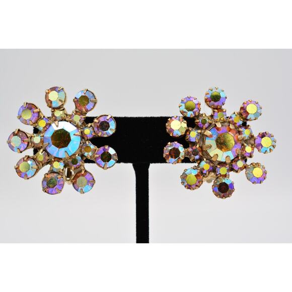 Unbranded | Jewelry | Vintage Crystal Clip Earrings Pink Aurora ...